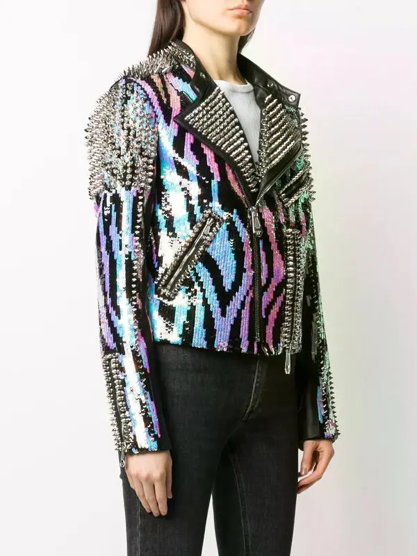 Philipp Plein Zebra Leather Biker Jacket