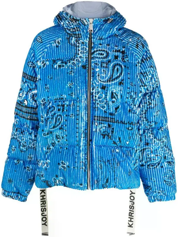 Khrisjoy Paisley-print Corduroy Padded Jacket - Blue