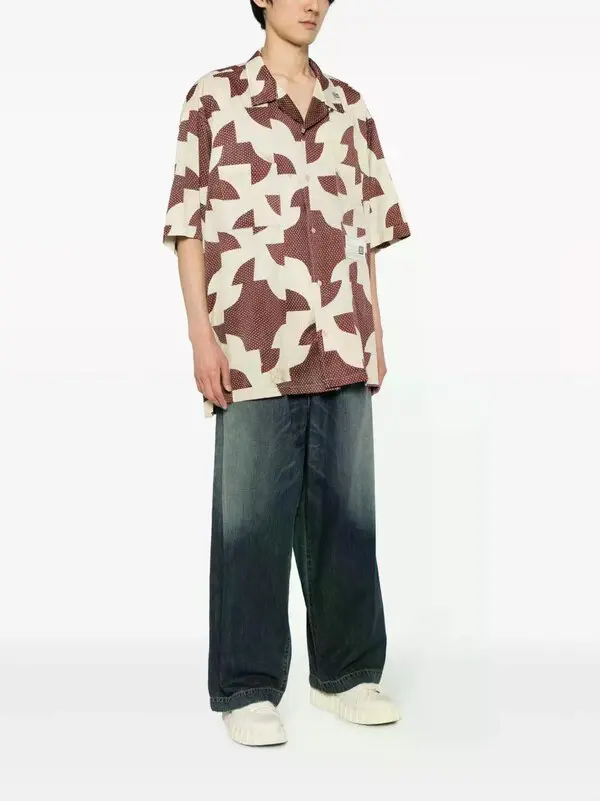 Mihara Yasuhiro Patchwork-pattern Cuban-collar Shirt