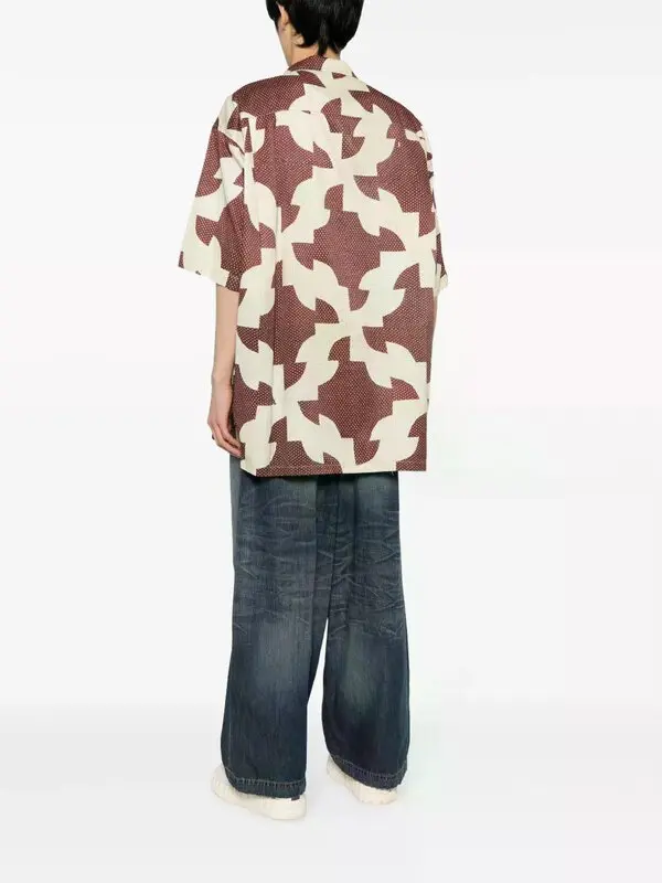 Mihara Yasuhiro Patchwork-pattern Cuban-collar Shirt