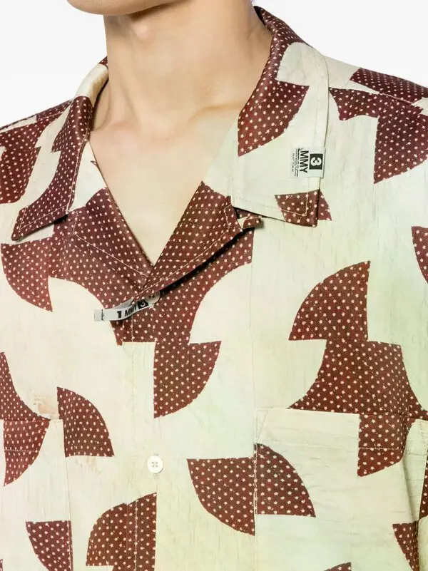Mihara Yasuhiro Patchwork-pattern Cuban-collar Shirt