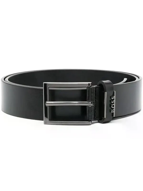 BOSS Logo-plaque Leather Belt - Black