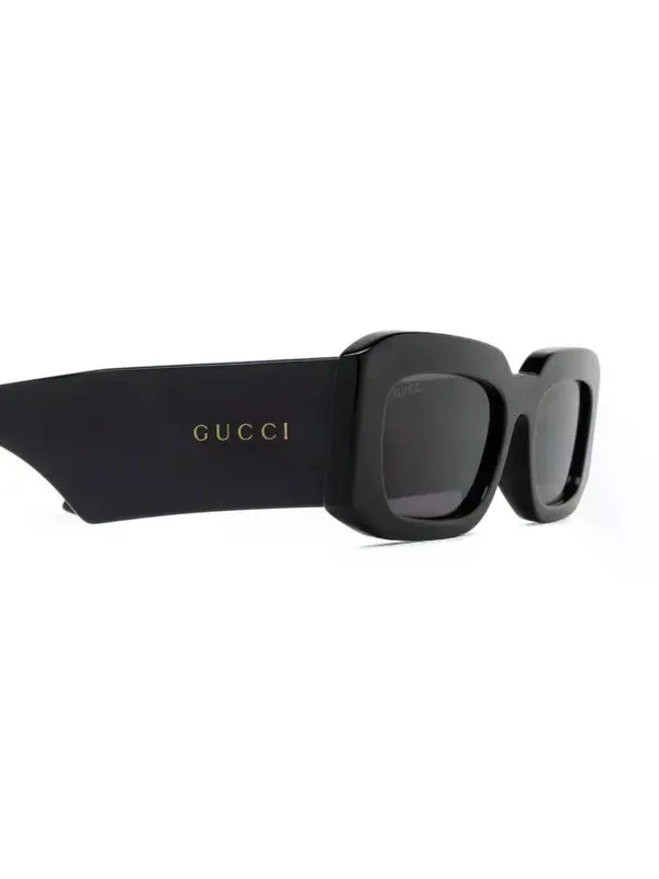 Gucci Logo-engraved Rectangle-frame Sunglasses - Black