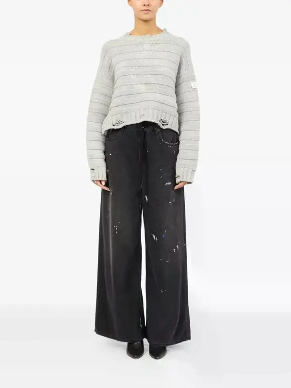 MAISON MARGIELA Ribbed Knit Crew Neck Sweater With Logo Patch