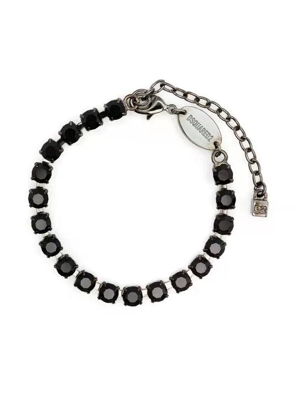 Dsquared2 Black Metal Crystal Embellished Chain Bracelet - Silver
