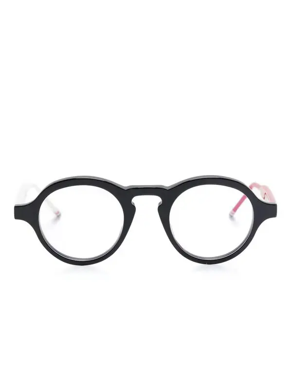 Thom Browne Round-frame Glasses With Signature Stripe - Black