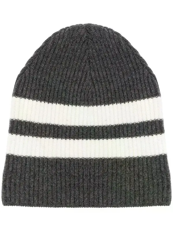 Cashmere In Love Striped Ribbed-knit Beanie - Grey