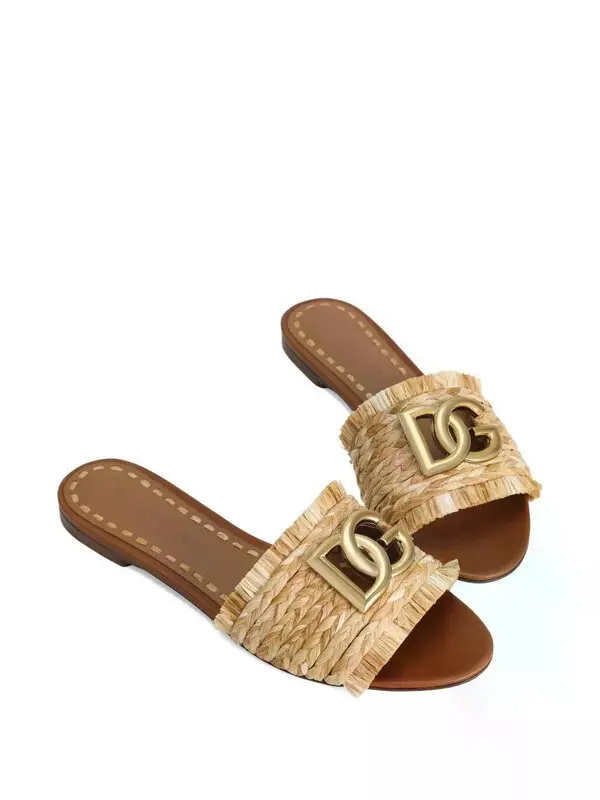 Dolce & Gabbana Raffia Logo Flat Sandals