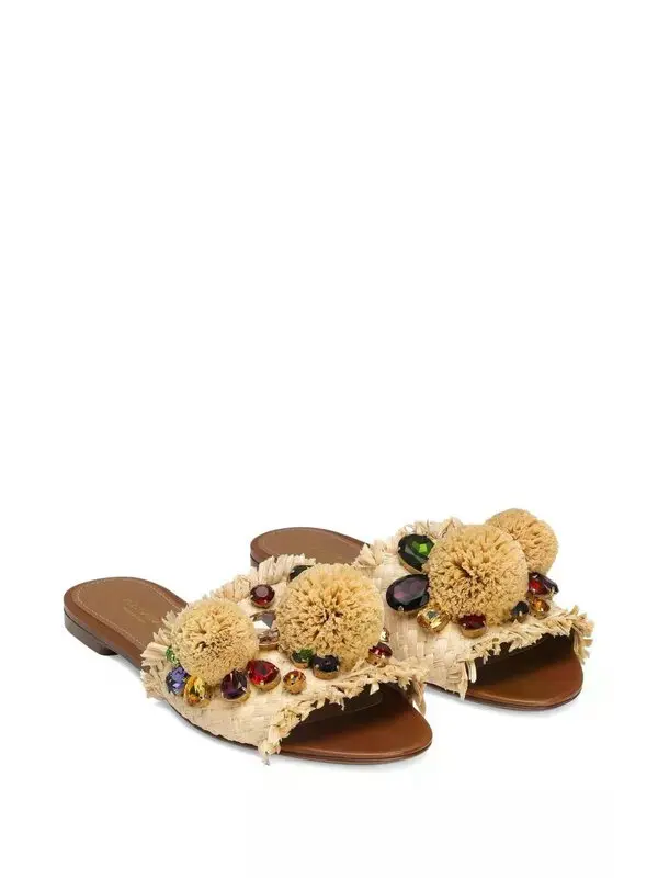 Dolce & Gabbana Pompom Raffia Slides