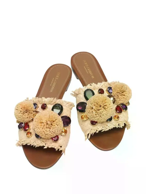 Dolce & Gabbana Pompom Raffia Slides
