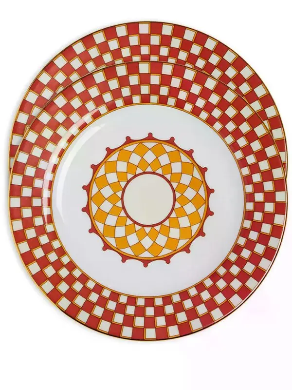 La DoubleJ Geometric-print Porcelain Dessert Plate - Orange