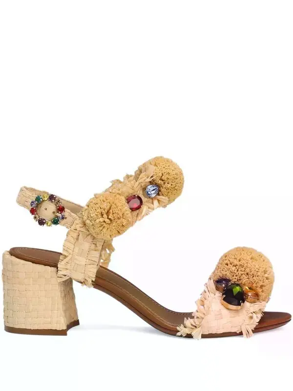 Dolce & Gabbana Pompom-detail Sandals - Neutrals