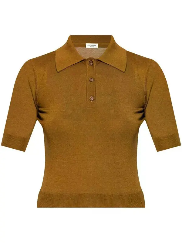 Saint Laurent Cassandre-embroidery Polo Top