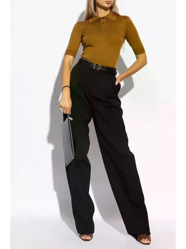 Saint Laurent Cassandre-embroidery Polo Top