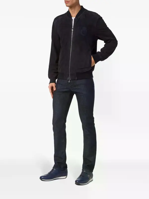 BILLIONAIRE Crest-embroidered Suede Bomber Jacket