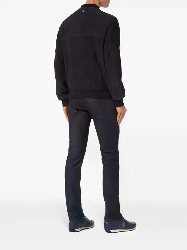BILLIONAIRE Crest-embroidered Suede Bomber Jacket