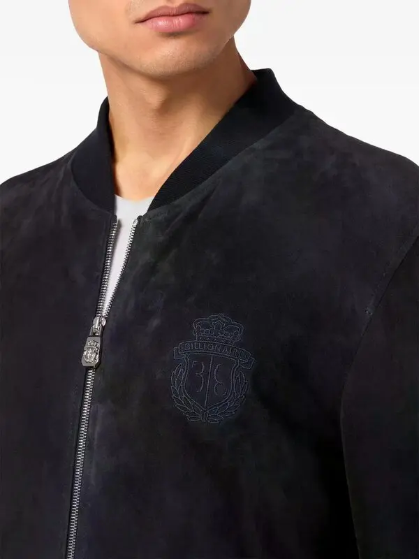 BILLIONAIRE Crest-embroidered Suede Bomber Jacket