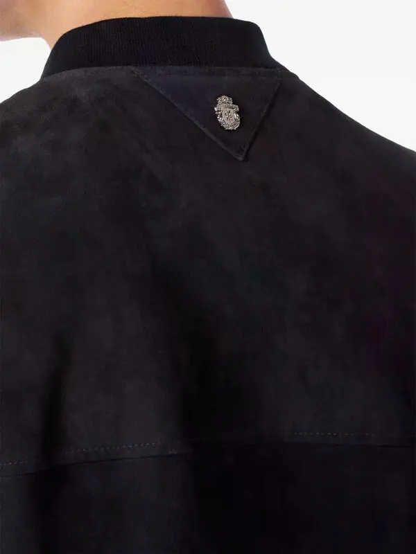 BILLIONAIRE Crest-embroidered Suede Bomber Jacket