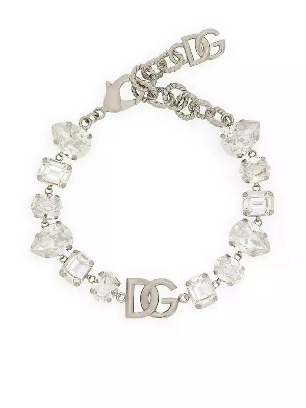 Dolce & Gabbana Dg-plaque Crystal-embellished Bracelet - Silver