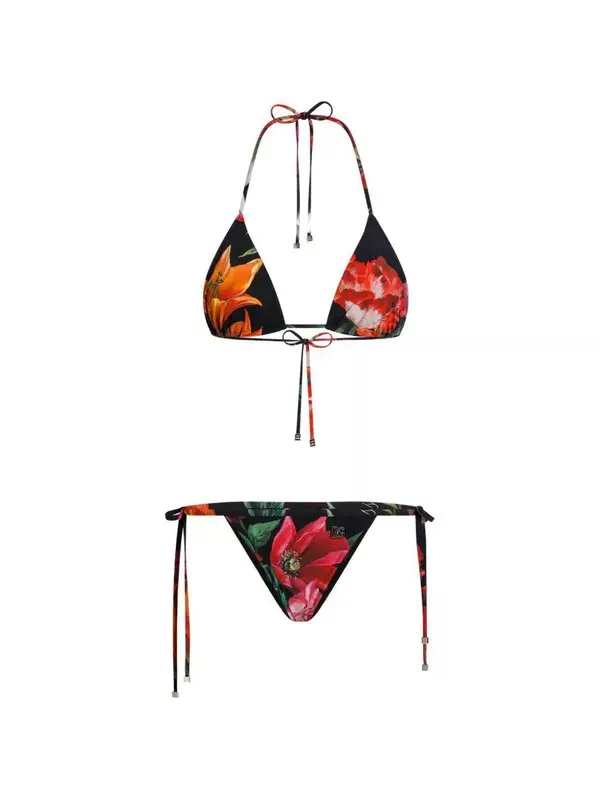 Dolce & Gabbana Floral-print Bikini Set - Black