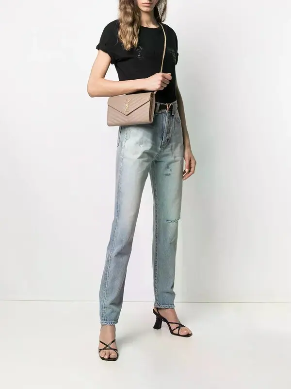 Saint Laurent Cassandre Wallet On Chain - Neutrals