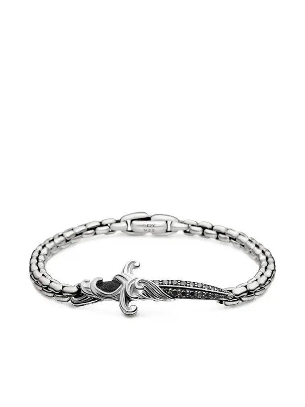 David Yurman Sterling Silver Waves Dagger Bracelet With Diamonds - Black