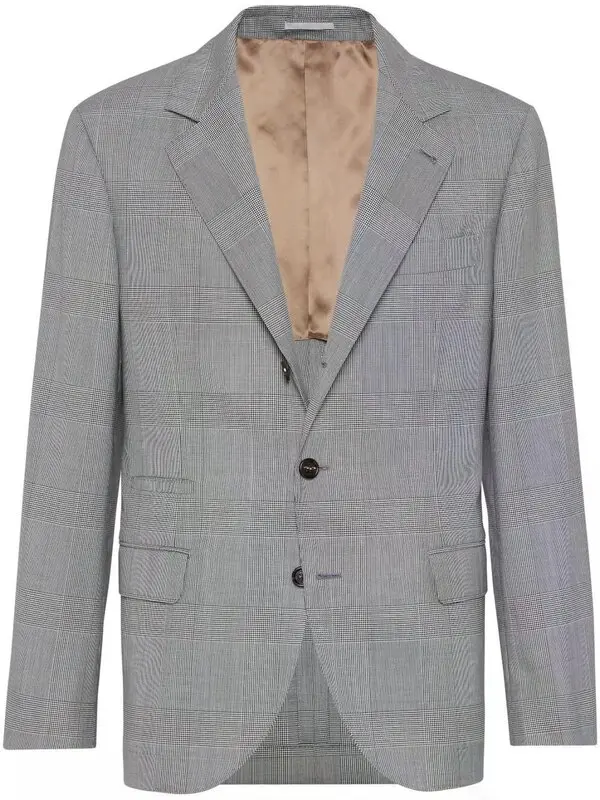Brunello Cucinelli Check-print Virgin-wool Blazer - Black