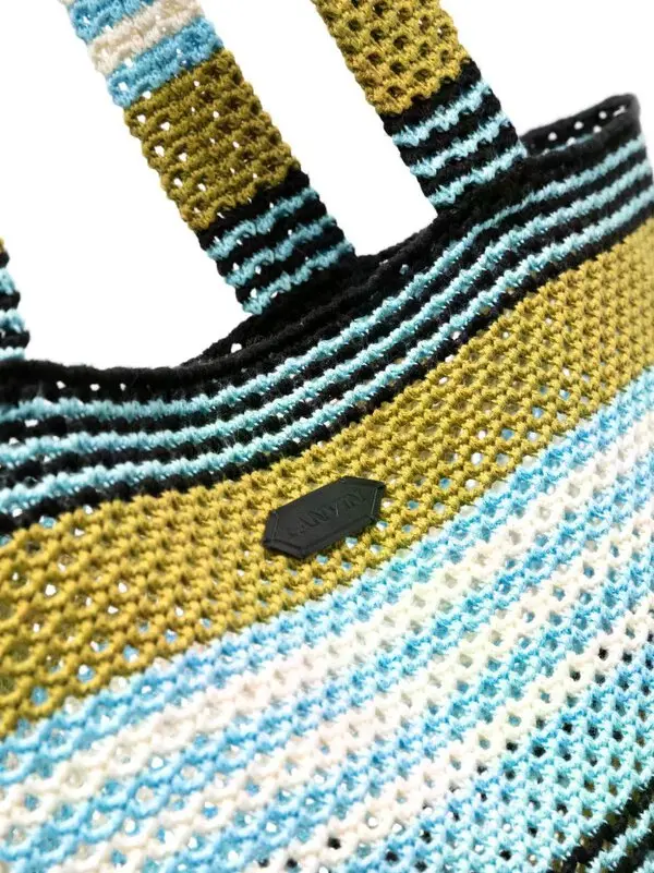 LANVIN Striped Crochet Cotton Tote Bag