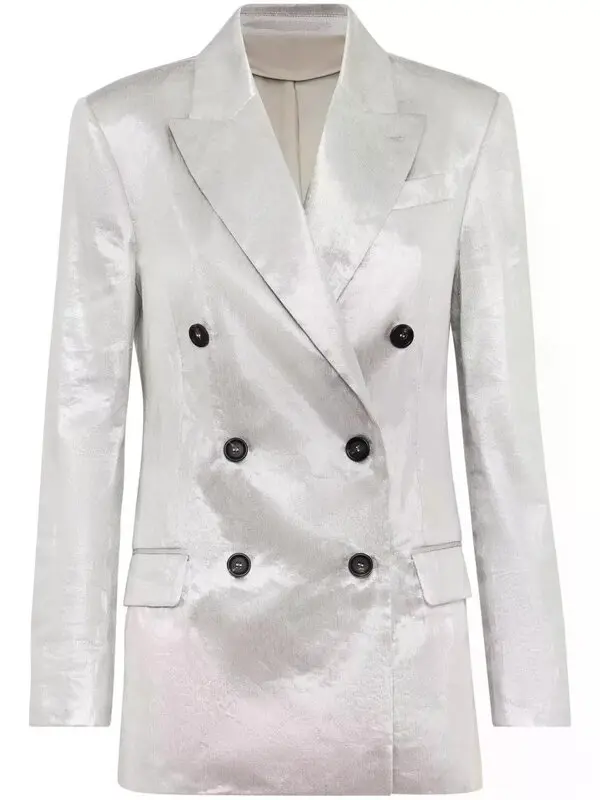 Brunello Cucinelli Metallic Double-breasted Linen-blend Blazer