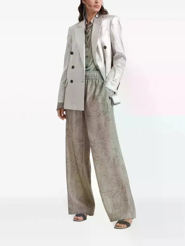 Brunello Cucinelli Metallic Double-breasted Linen-blend Blazer