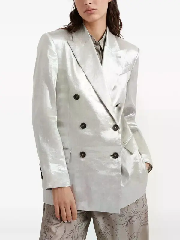 Brunello Cucinelli Metallic Double-breasted Linen-blend Blazer