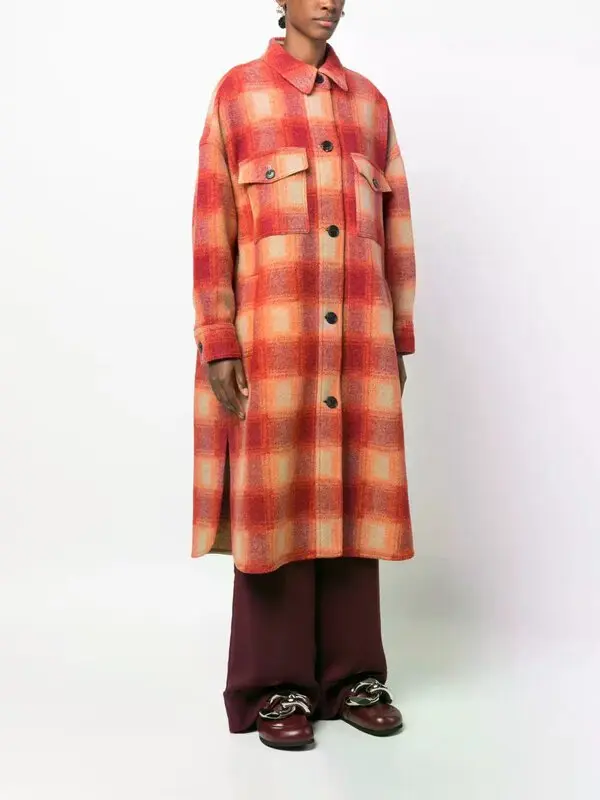 MARANT ETOILE Plaid Flannel Midi Coat