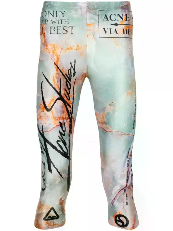 Acne Studios Marble Artwork-print Cropped Leggings