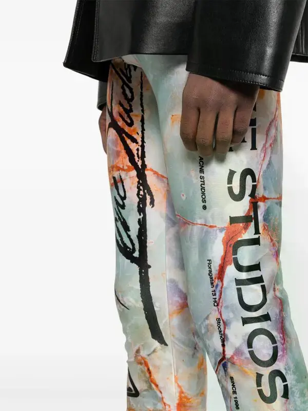 Acne Studios Marble Artwork-print Cropped Leggings