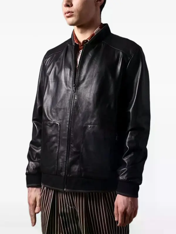 POCHE PARIS Collarless Leather Biker Jacket
