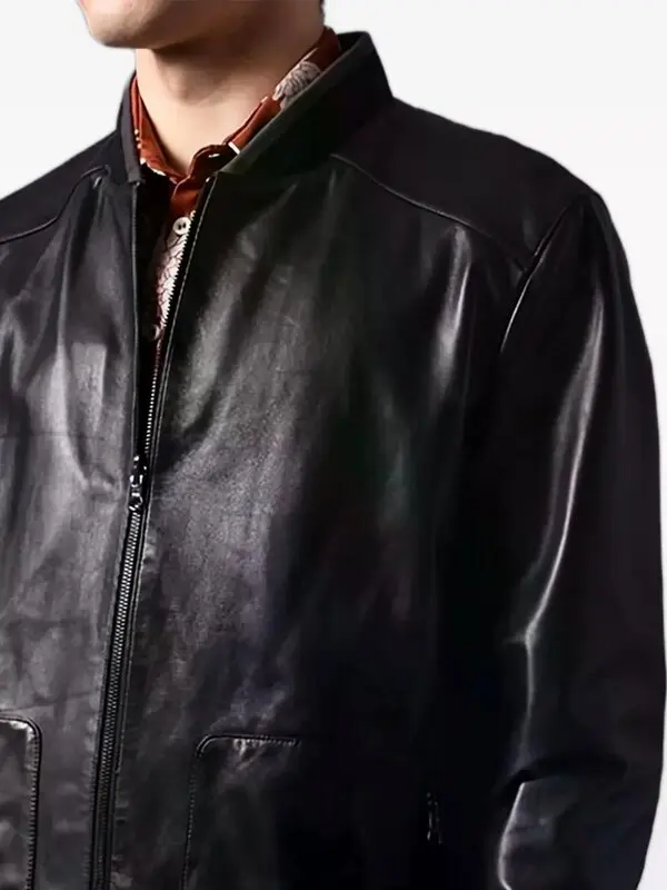 POCHE PARIS Collarless Leather Biker Jacket