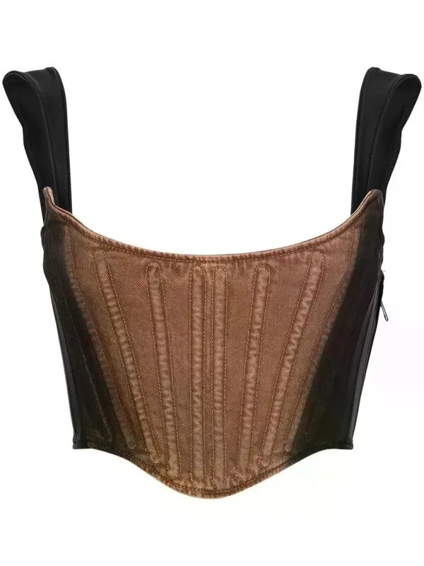 MUGLER Denim Cropped Corset - Black