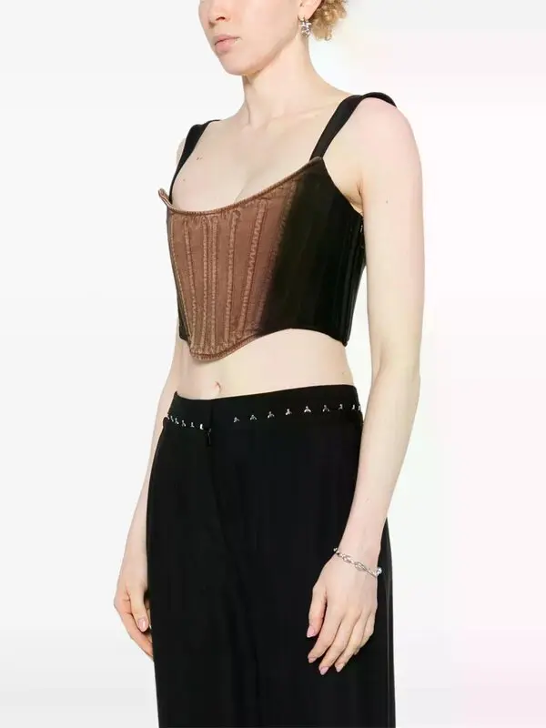 MUGLER Denim Cropped Corset - Black