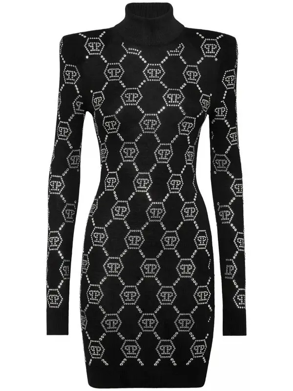 Philipp Plein Crystal-embellished Monogram Mini Dress - Black