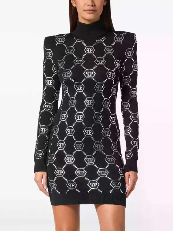 Philipp Plein Crystal-embellished Monogram Mini Dress - Black