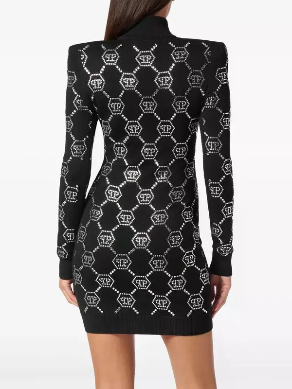 Philipp Plein Crystal-embellished Monogram Mini Dress - Black