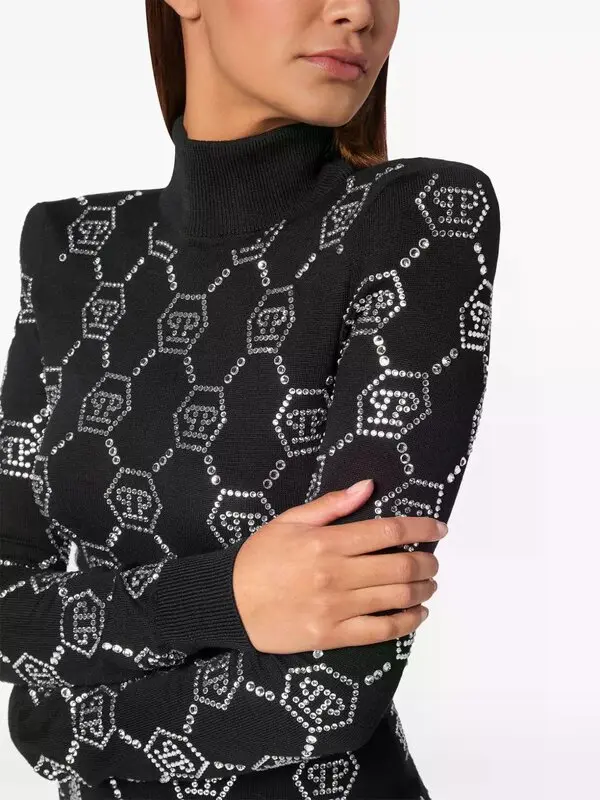 Philipp Plein Crystal-embellished Monogram Mini Dress - Black