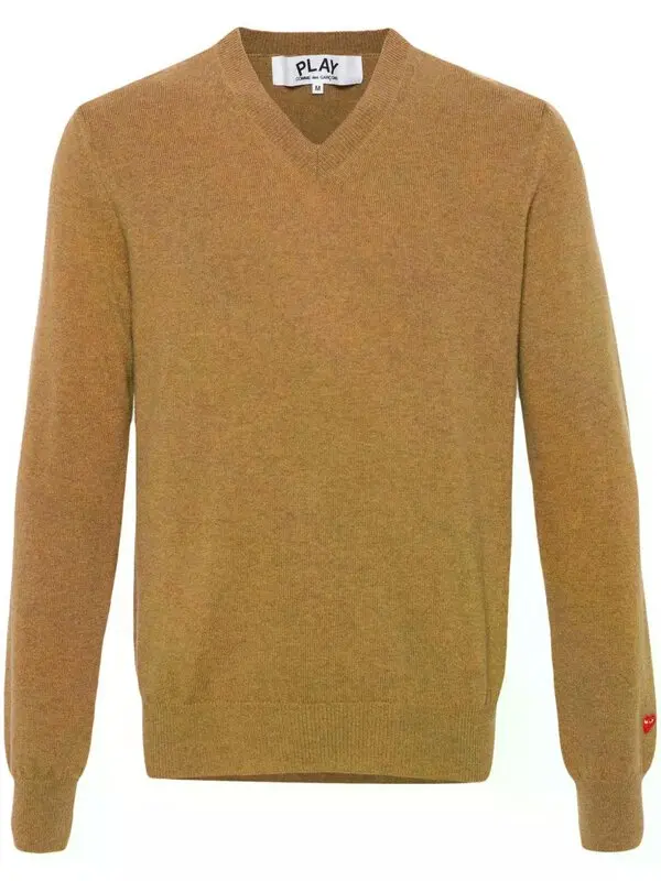 Play Comme Des Garcon Heart-patch Wool Jumper - Brown