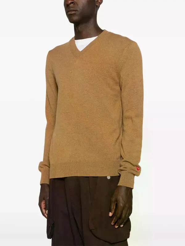 Play Comme Des Garcon Heart-patch Wool Jumper - Brown