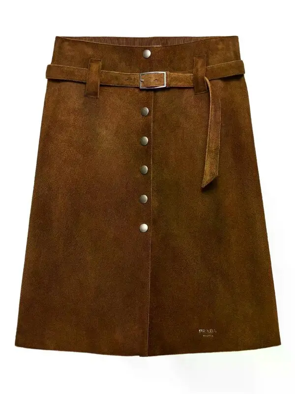 Prada Button-front Suede Skirt