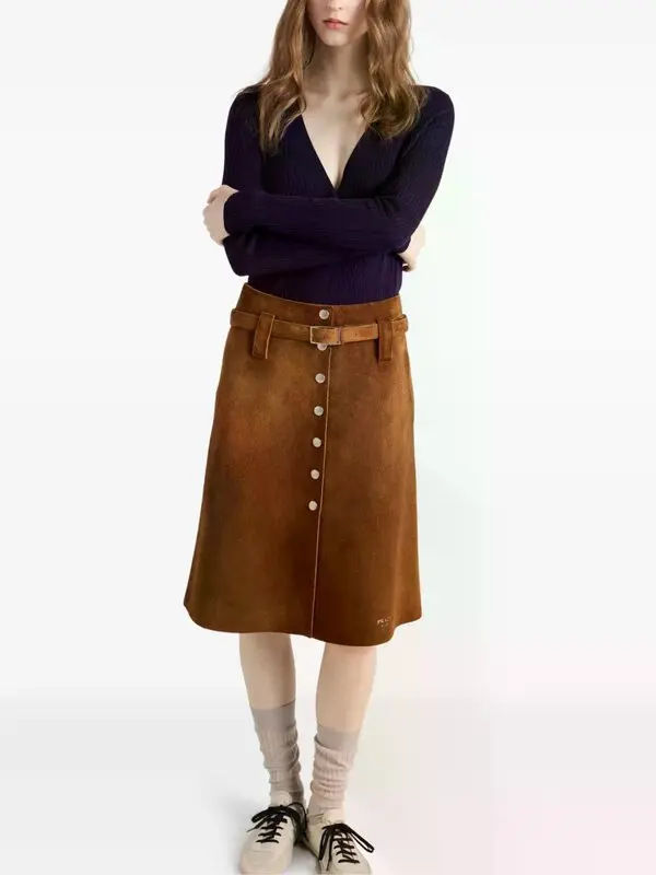 Prada Button-front Suede Skirt