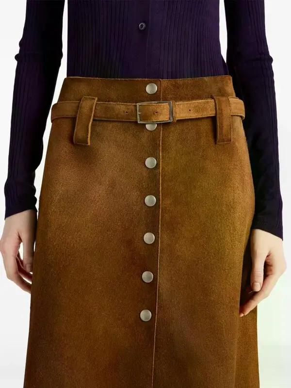 Prada Button-front Suede Skirt
