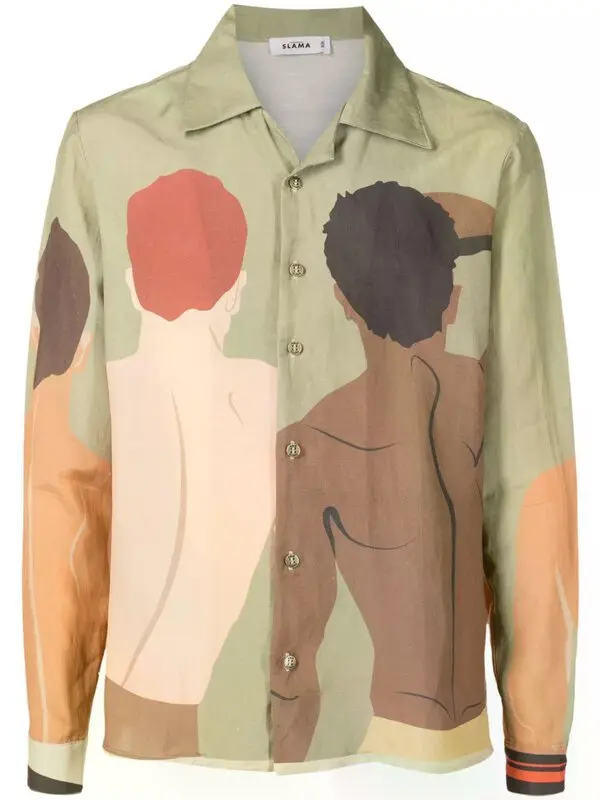 AMIR SLAMA Graphic-print Long-sleeved Shirt - Green