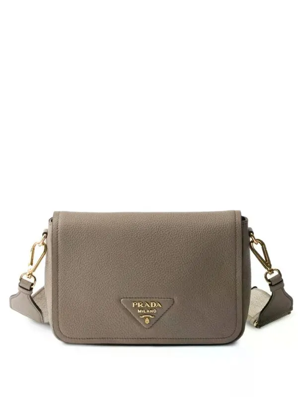 Prada Leather Shoulder Bag With Logo Lettering - Neutrals