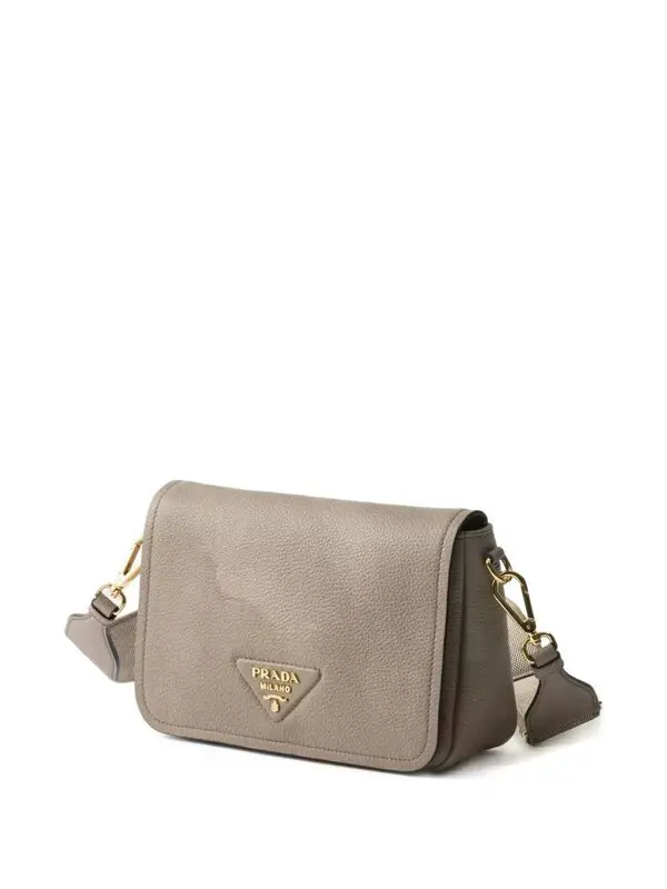 Prada Leather Shoulder Bag With Logo Lettering - Neutrals